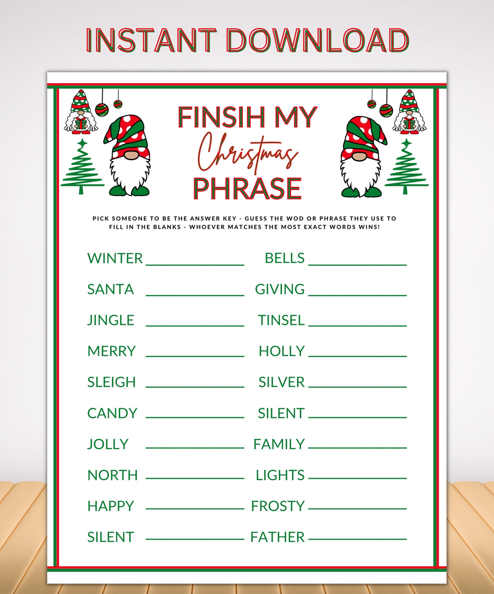 Christmas Phrase Game - Printable Christmas Party Games - Finish the ...