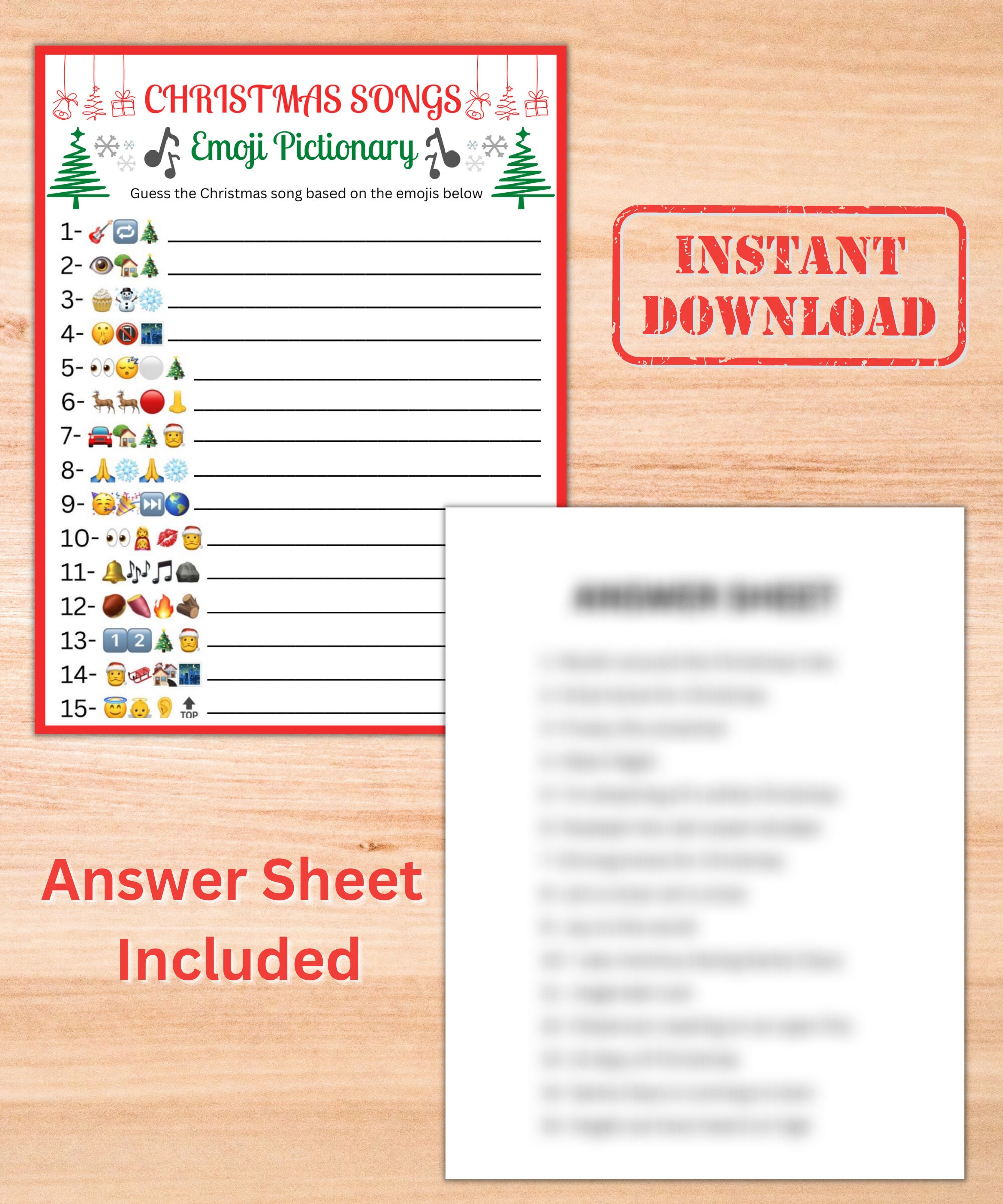 Christmas Songs Emoji Pictionary Game: Printable Holiday Fun (instant ...