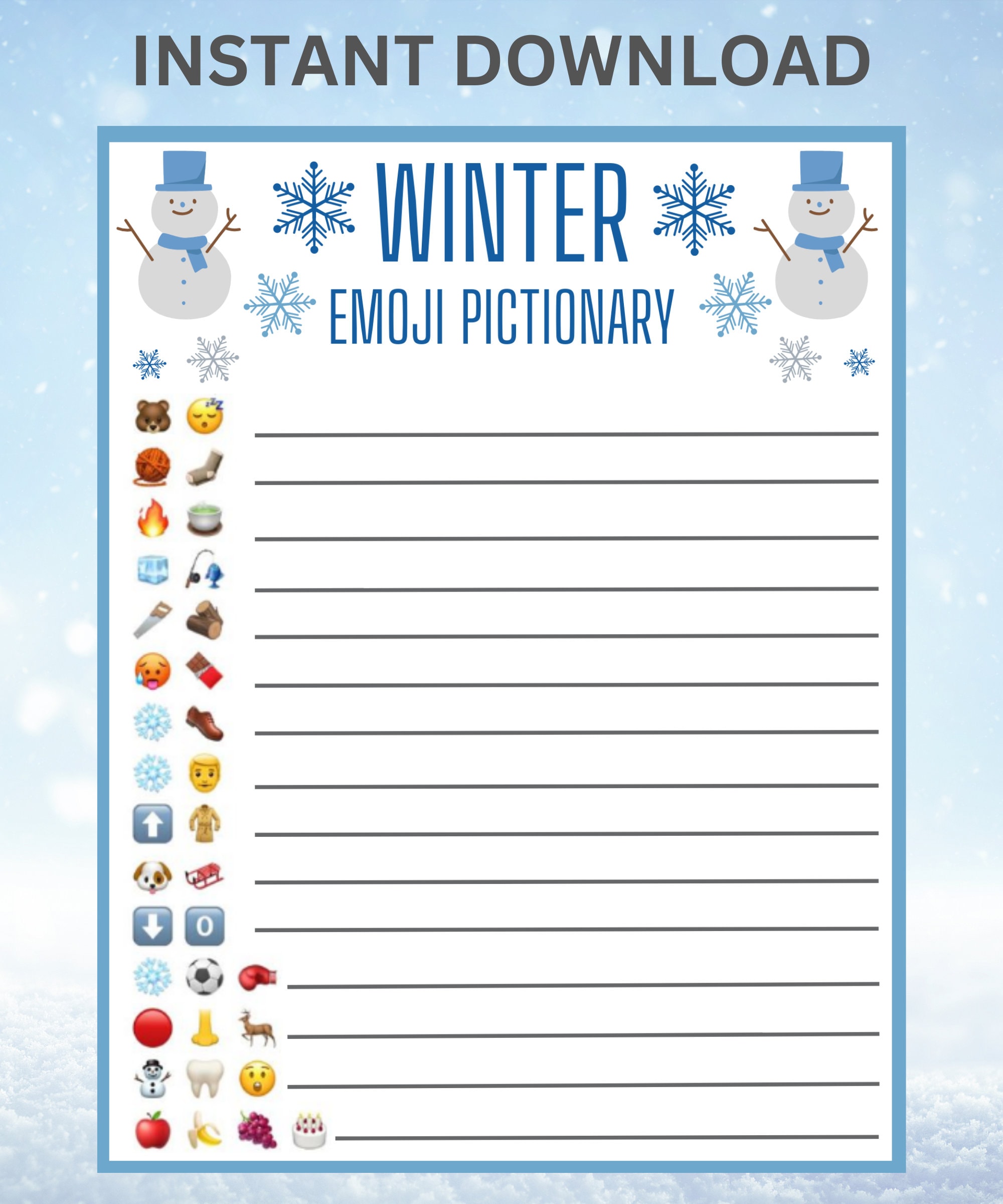 Winter Emoji Pictionary Game Printable Emoji Christmas Game School ...