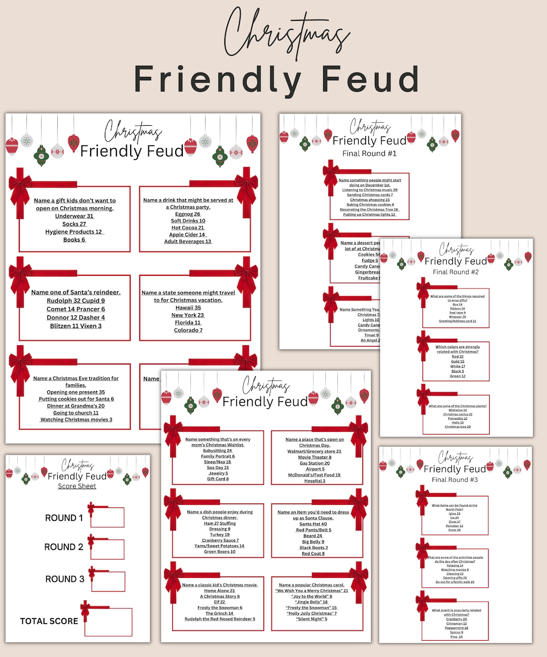 Christmas Friendly Feud Game - Printable Christmas Games - Holiday ...