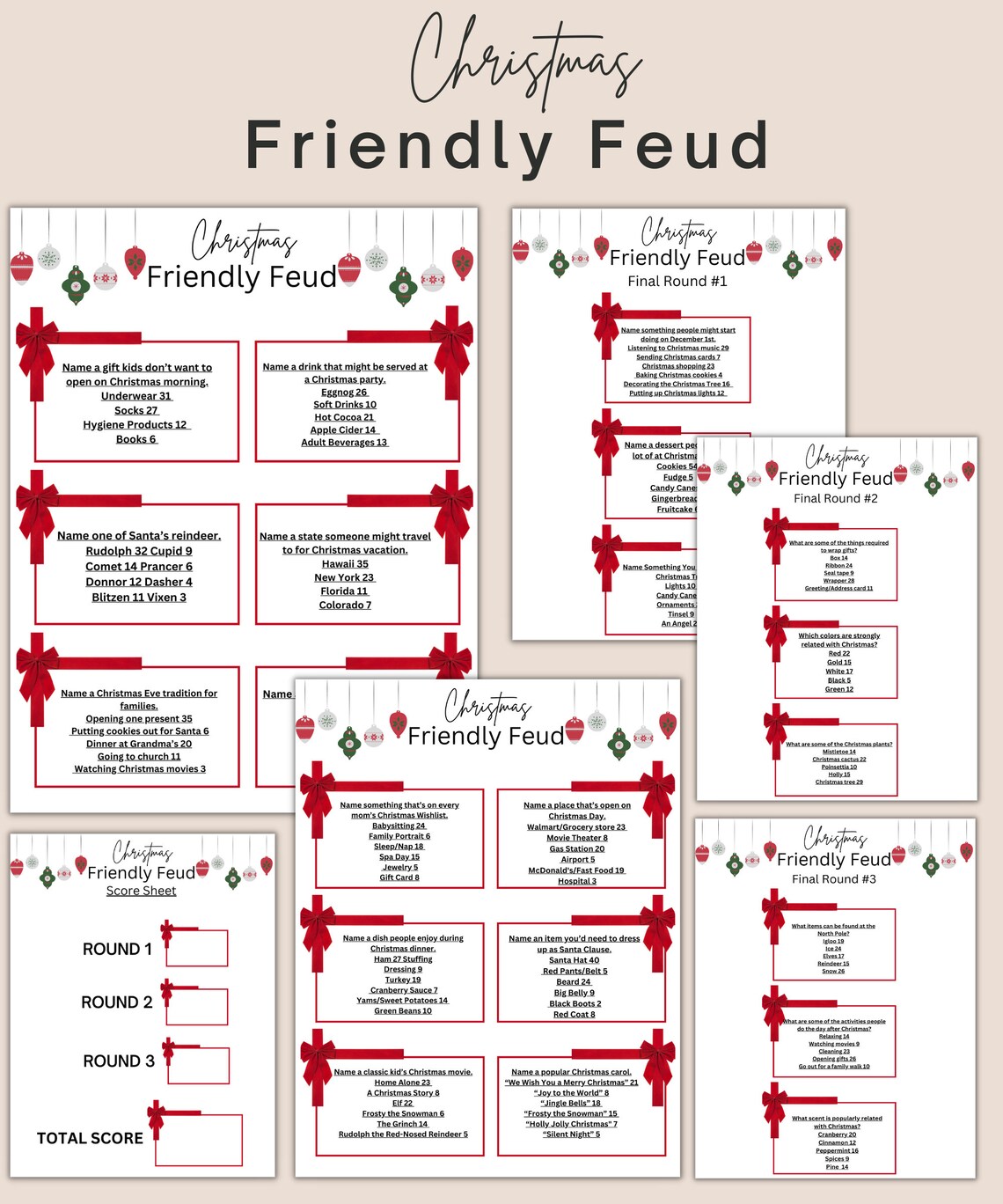Christmas Friendly Feud Game - Printable Christmas Games - Holiday ...