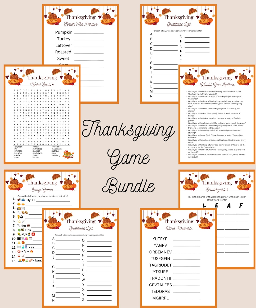 Thanksgiving Printable Games Bundle - Thanksgiving Party Games ...
