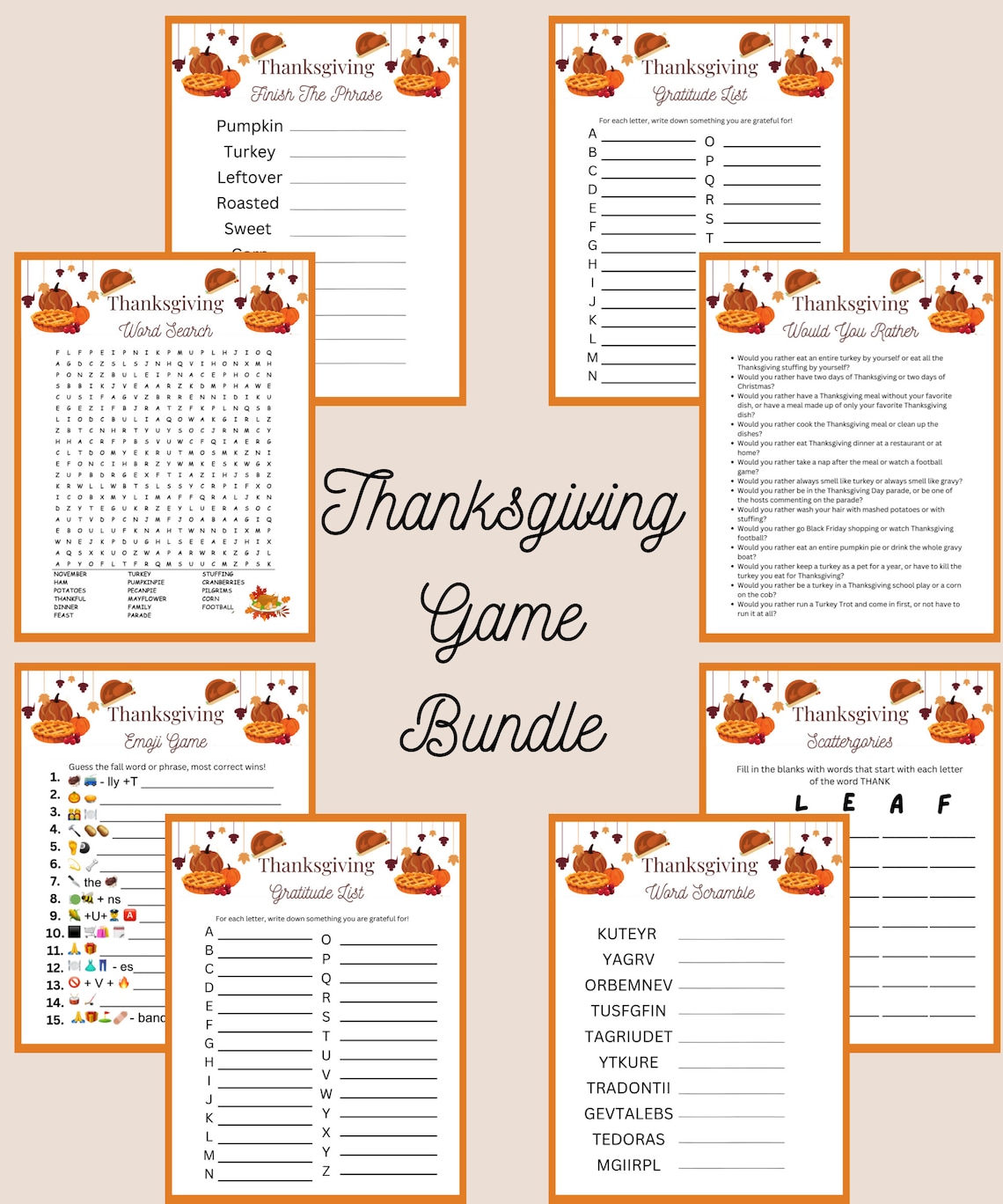 Thanksgiving Printable Games Bundle - Thanksgiving Party Games ...
