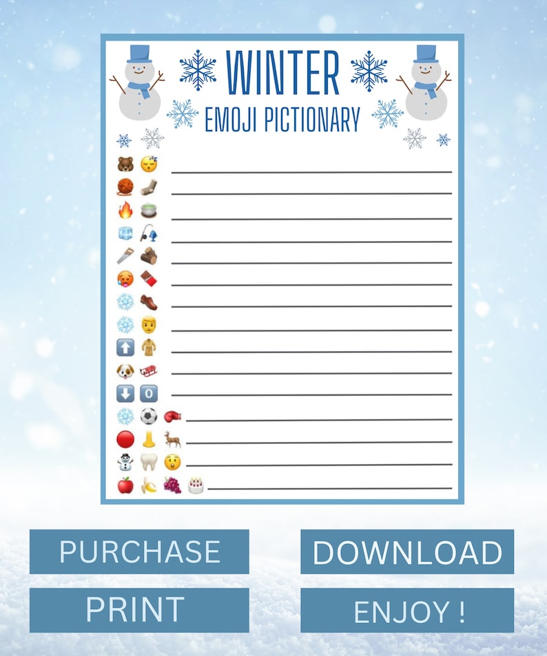 Winter Emoji Pictionary Game - Printable Emoji Christmas Game - School ...