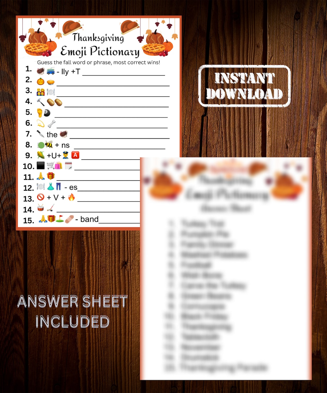 Thanksgiving Emoji Pictionary Game: Printable Fall Party (digital ...