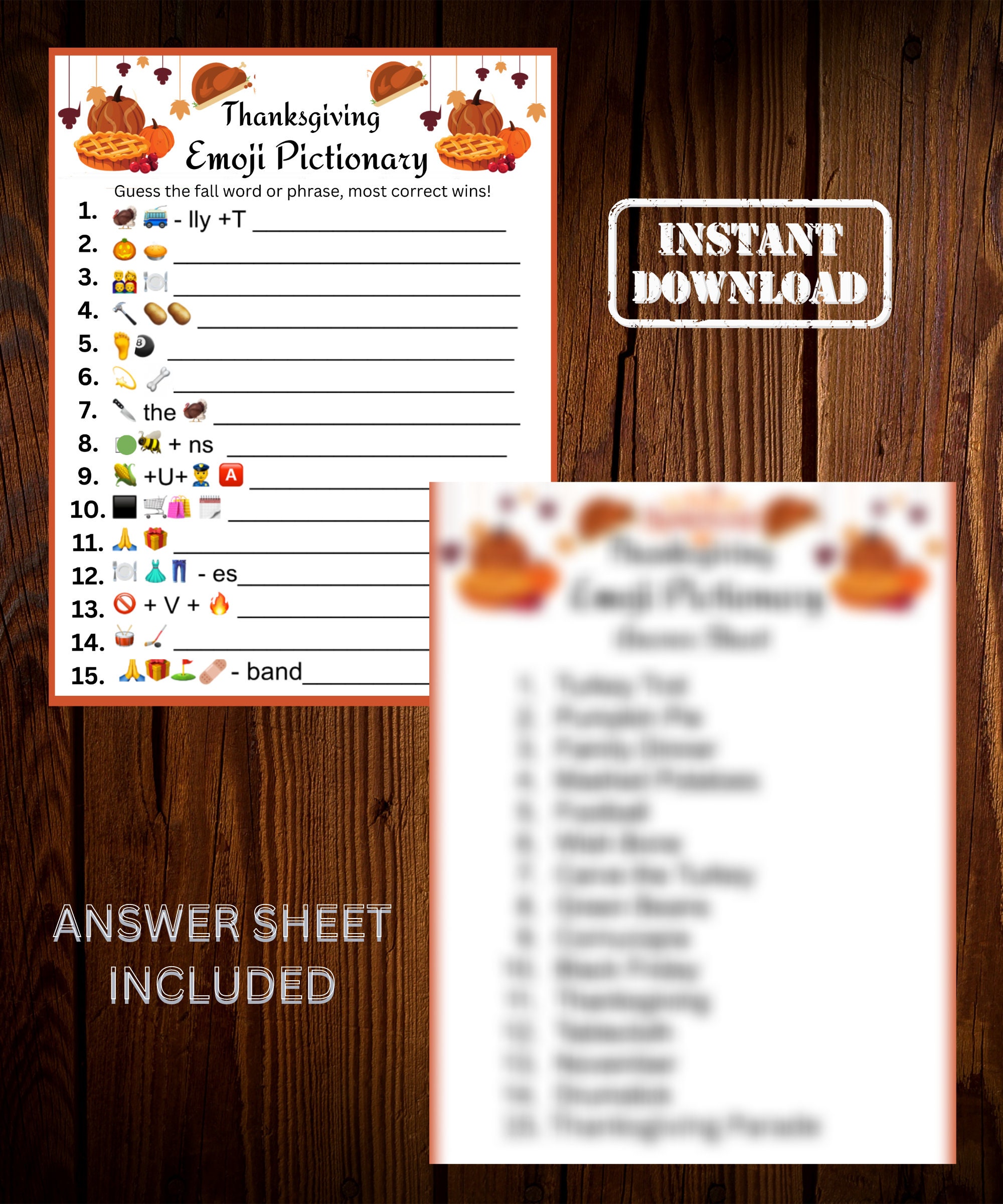 Thanksgiving Emoji Pictionary Game - Thanksgiving Printable Party Games ...