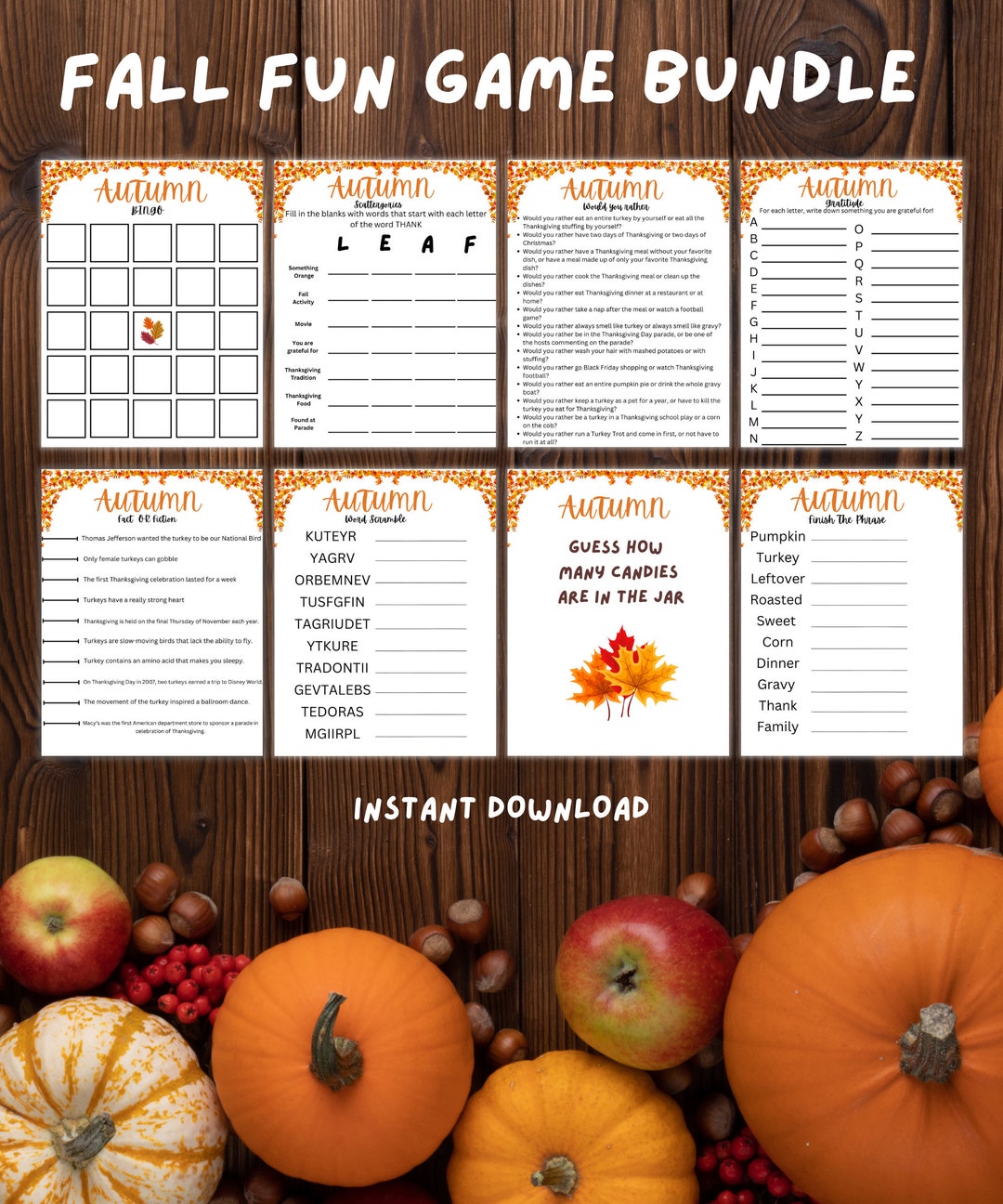 Fall Games Bundle: Printable Autumn Activities and Icebreakers (PDF) - Etsy