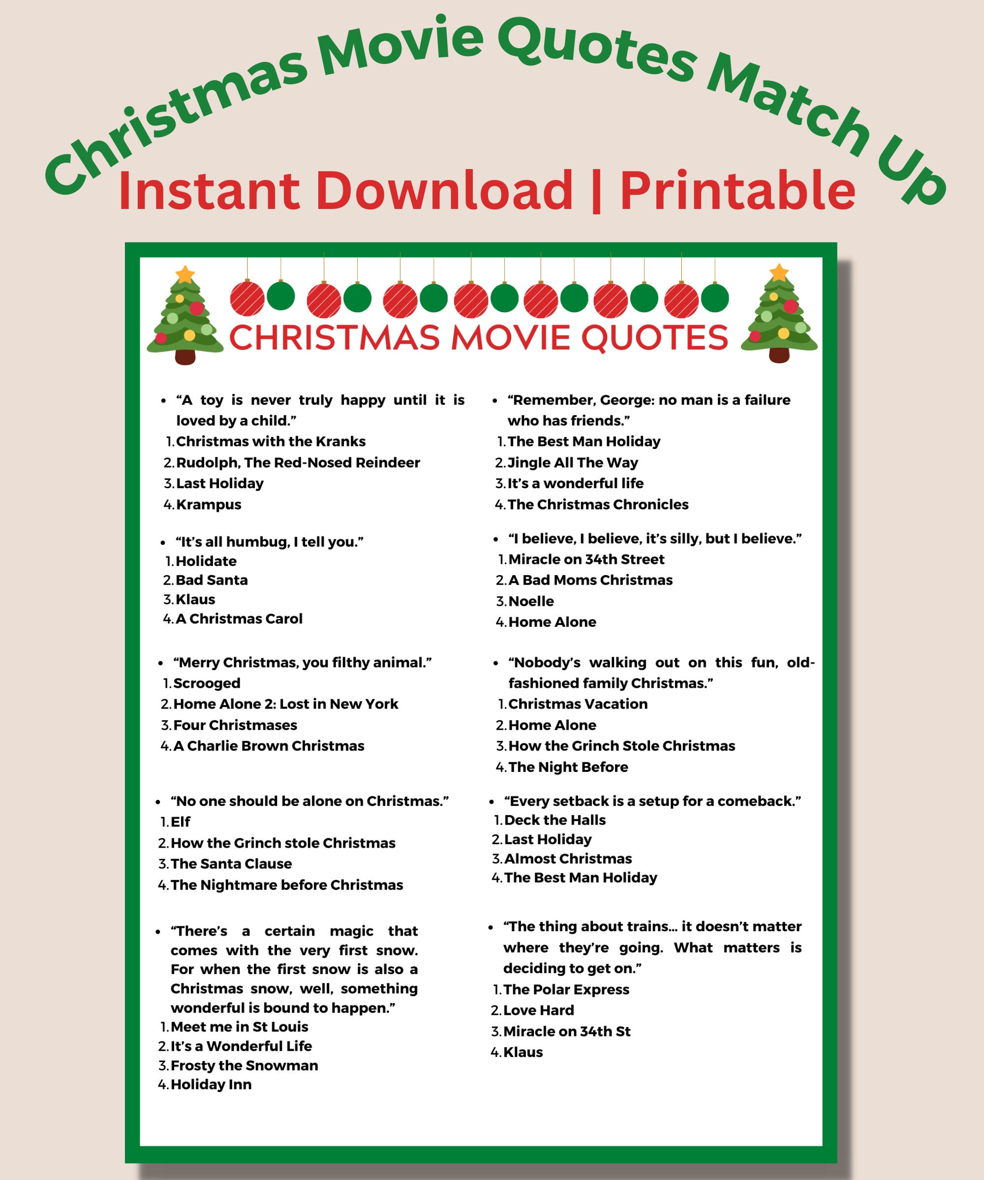 Christmas Movie Quotes Game Printable - Christmas Movie Trivia ...
