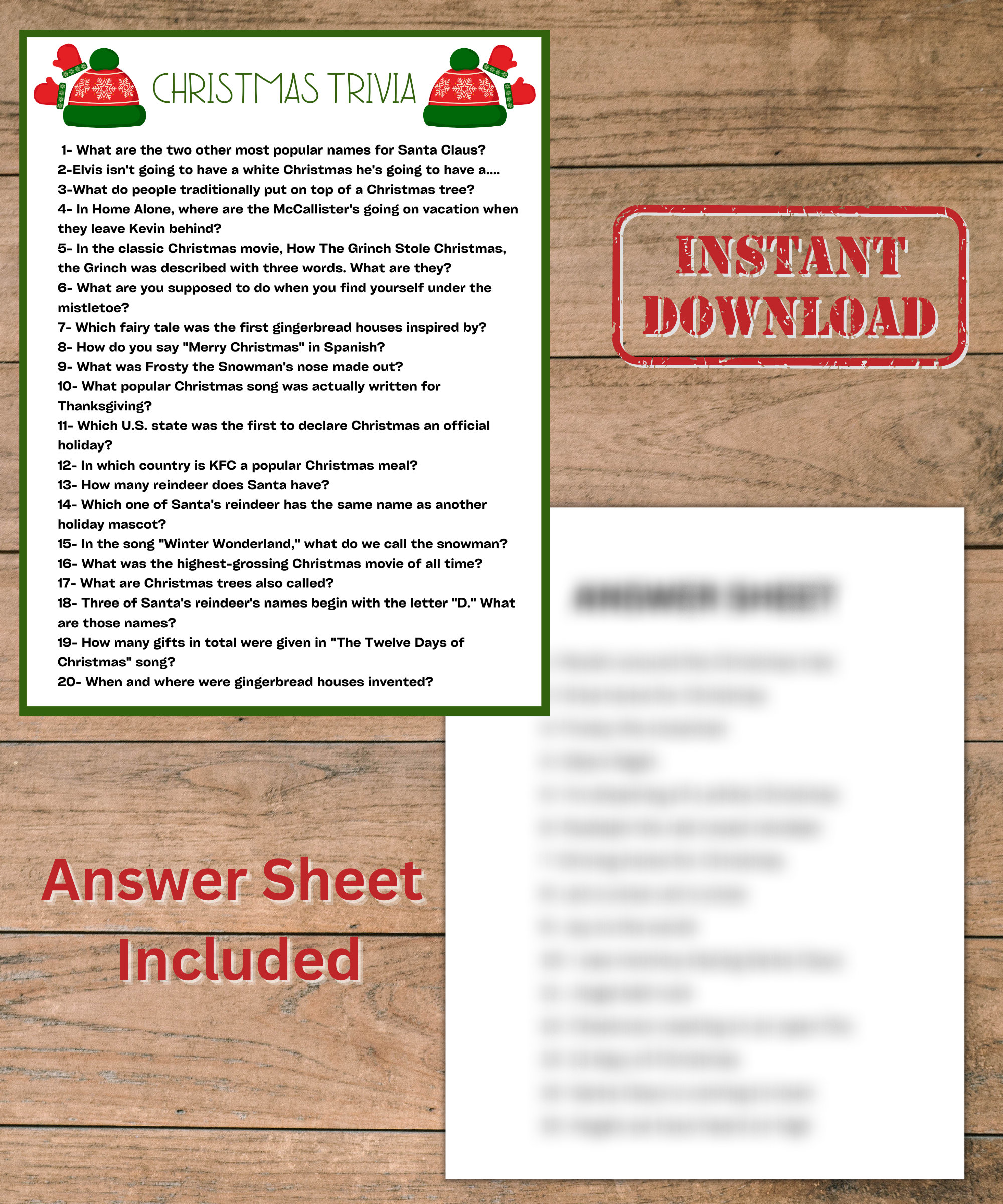 Christmas Trivia Printable - Christmas Party Games - Holiday Party Game ...