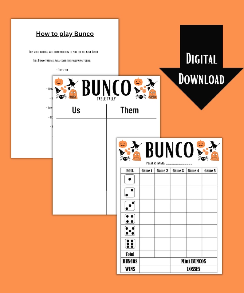 Halloween Bunco Game – Printable Score Card & Instructions (digital ...