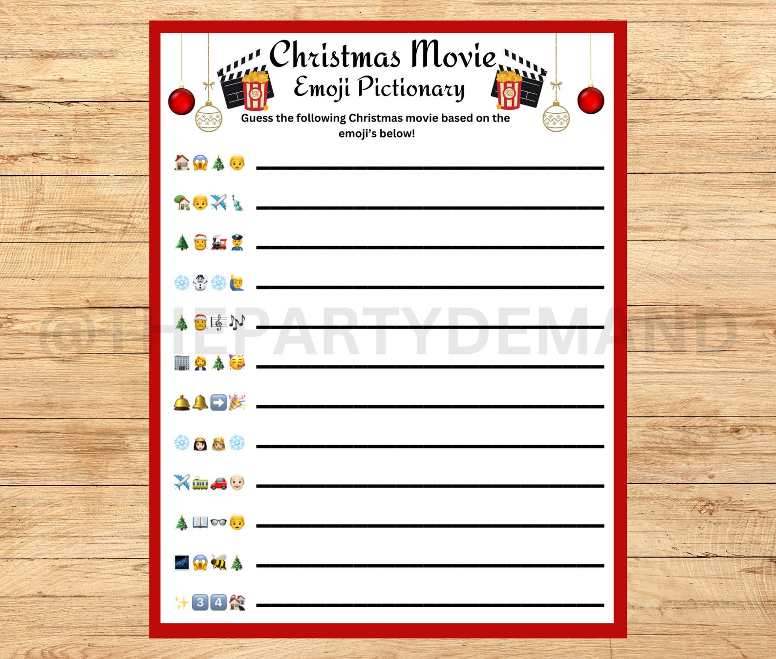 Christmas Movie Emoji Pictionary Game - Printable Holiday Activity (PDF ...
