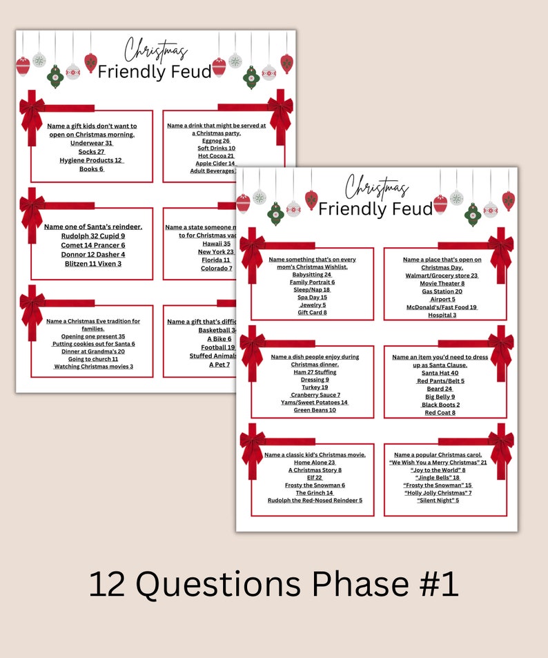 Christmas Friendly Feud Game – Printable Holiday Trivia (instant ...