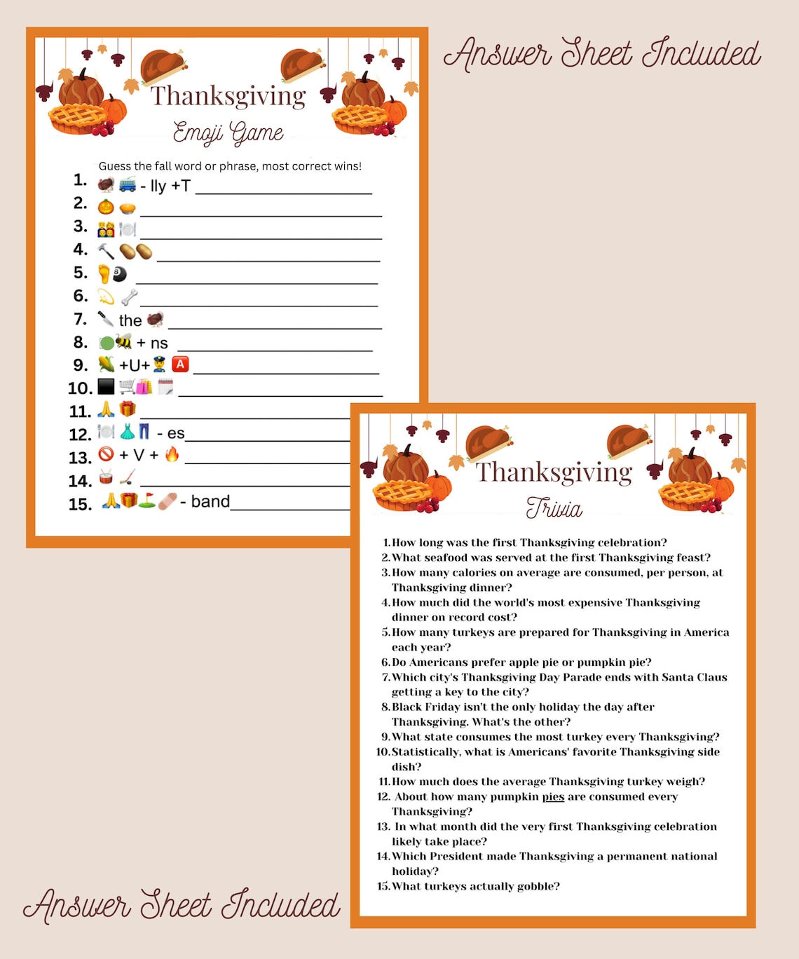 Thanksgiving Printable Games Bundle - Thanksgiving Party Games ...