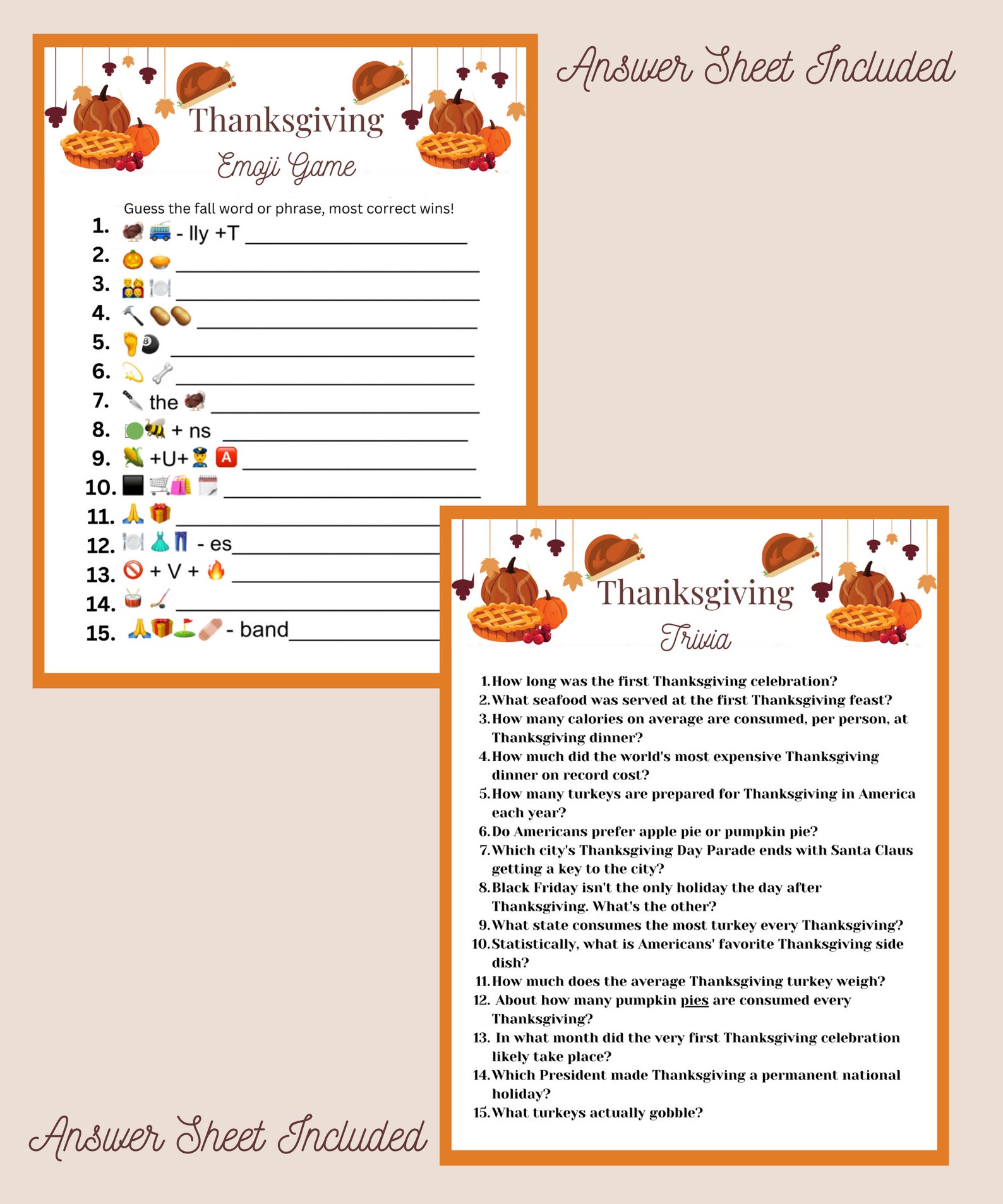 Thanksgiving Printable Games Bundle - Thanksgiving Party Games ...