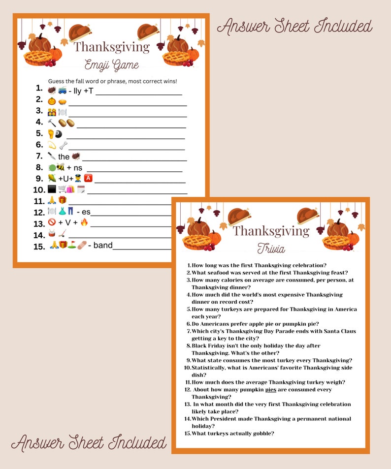 Thanksgiving Printable Games Bundle - Thanksgiving Party Games ...