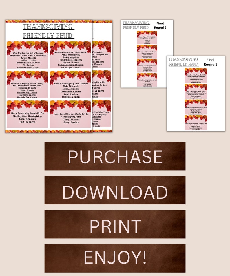 Printable Thanksgiving Family Feud Game: Party Trivia (digital Download ...