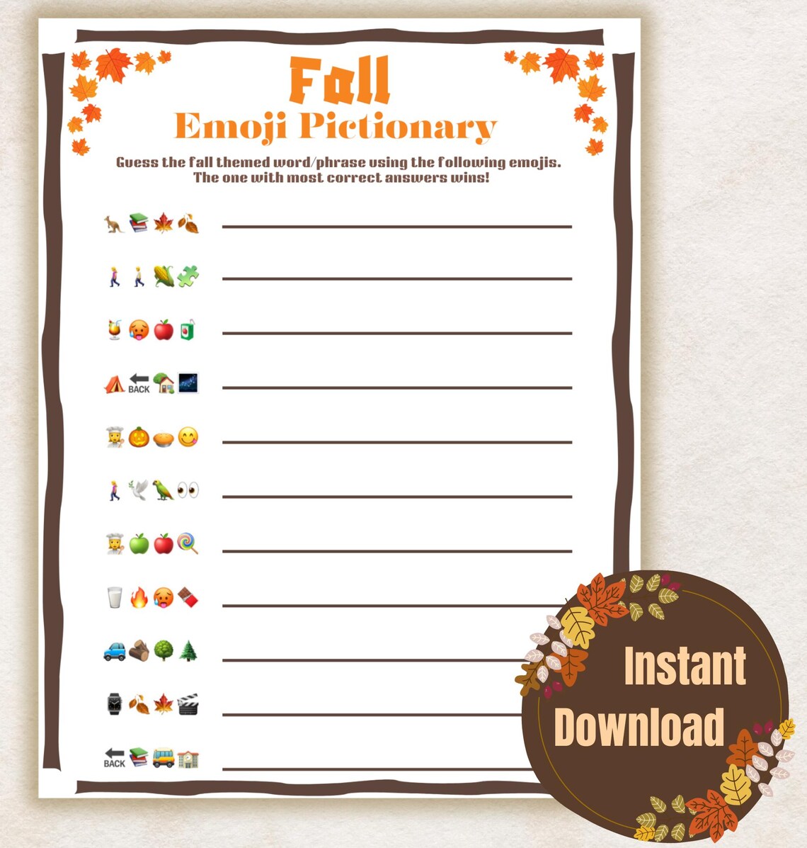 Fall Emoji Pictionary Game: Printable Autumn Activity (PDF Download) - Etsy