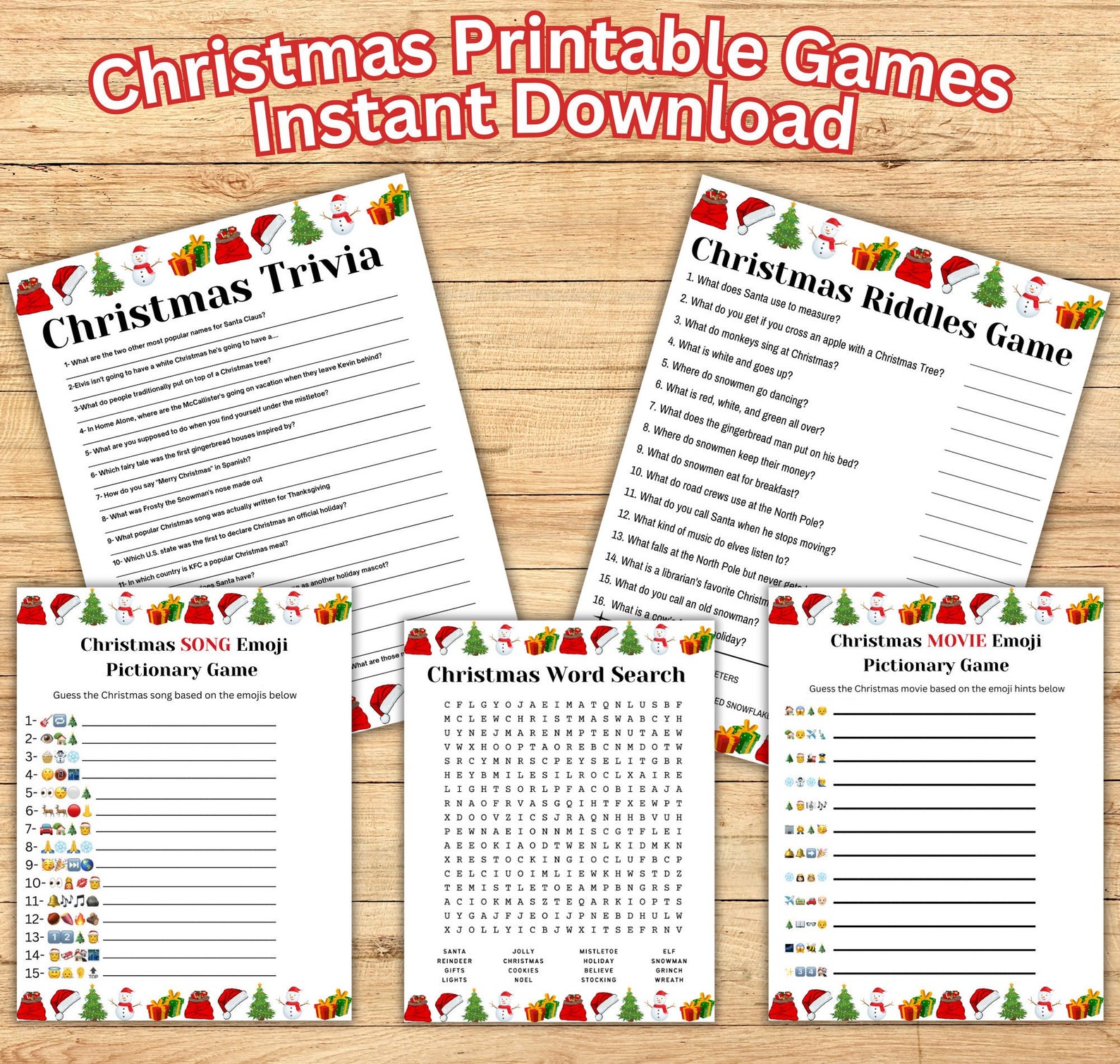 Printable Christmas Party Games Bundle - Christmas Trivia - Christmas ...