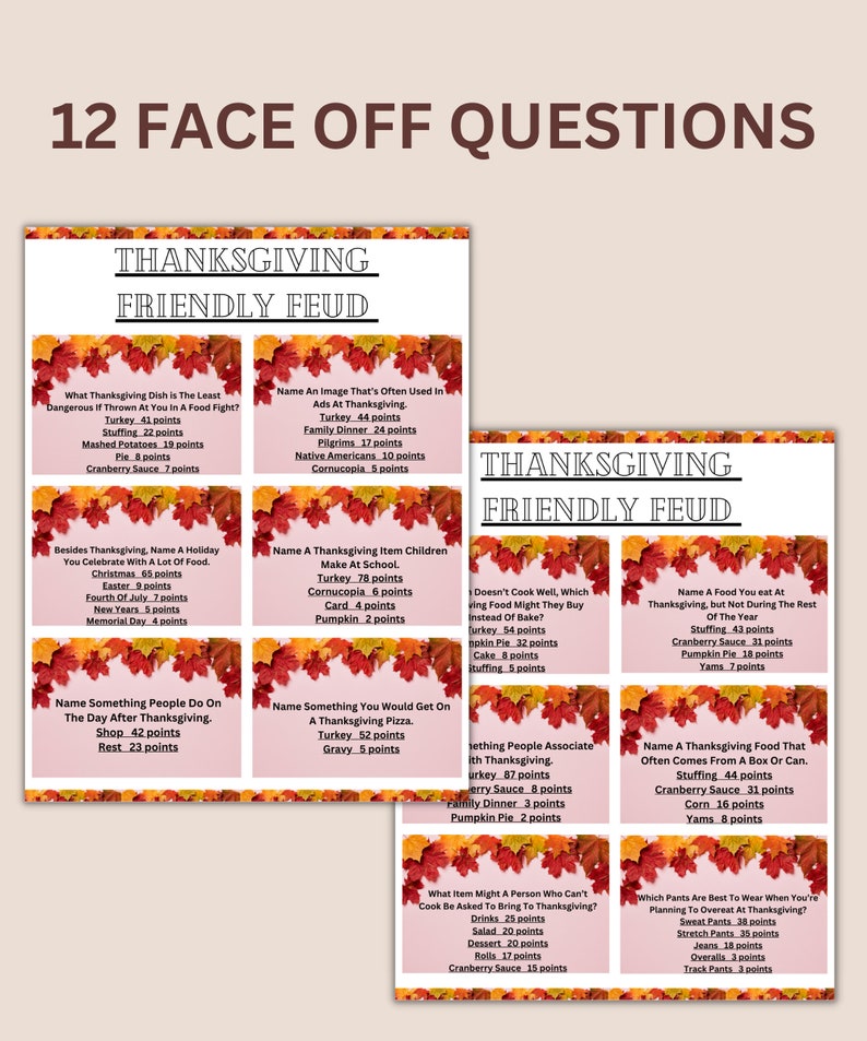 Printable Thanksgiving Family Feud Game: Party Trivia (digital Download ...