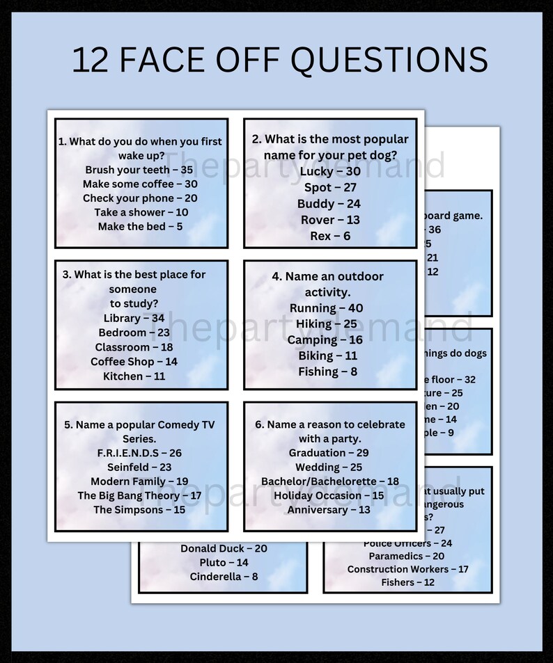 Printable Fun Feud Game Family Game Night Friendly Feud - Etsy