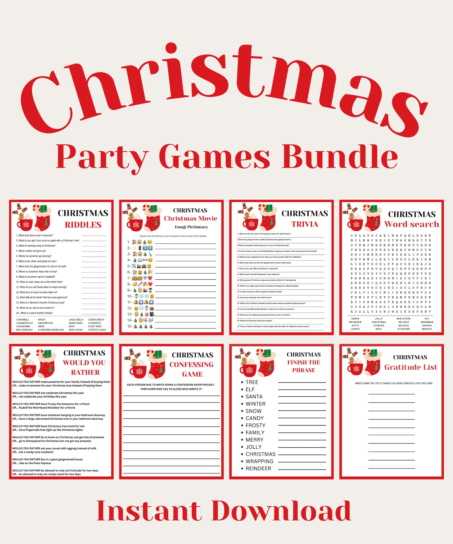 Printable Christmas Game Bundle - Christmas Party Games - Christmas ...
