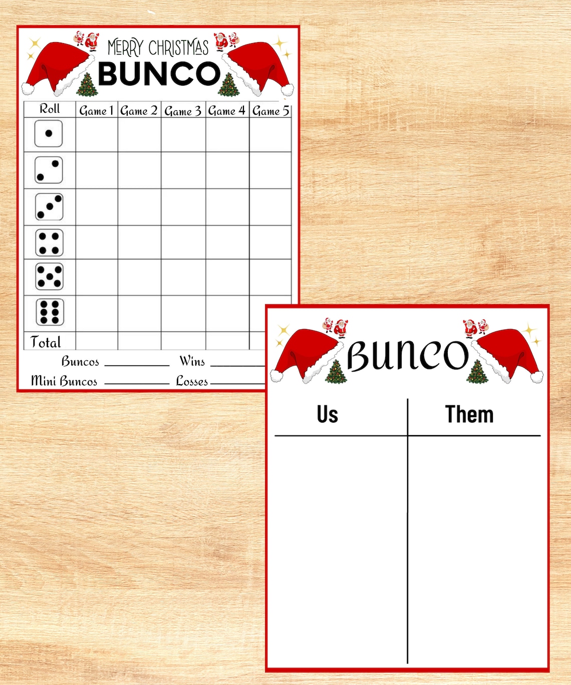Christmas Bunco Game: Printable Score Cards & Tally Sheet (PDF Download ...