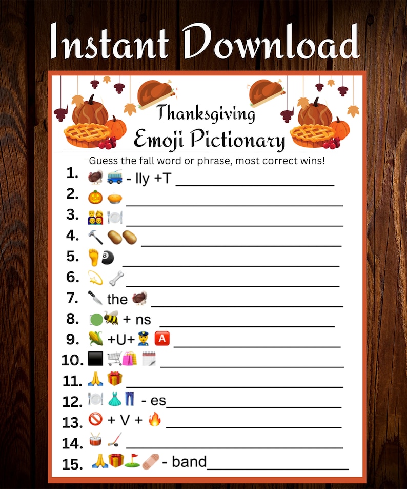 Thanksgiving Emoji Pictionary Game Thanksgiving Printable - Etsy