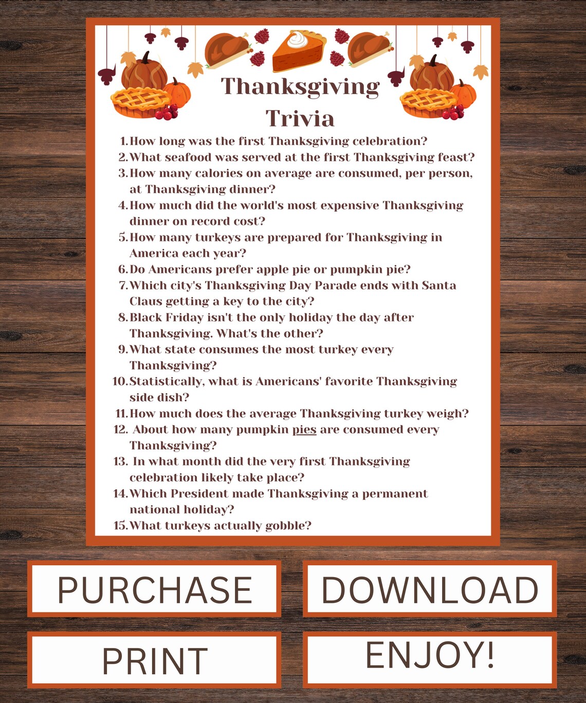 Thanksgiving Trivia Game -thanksgiving Printable Games - Trivia Game ...