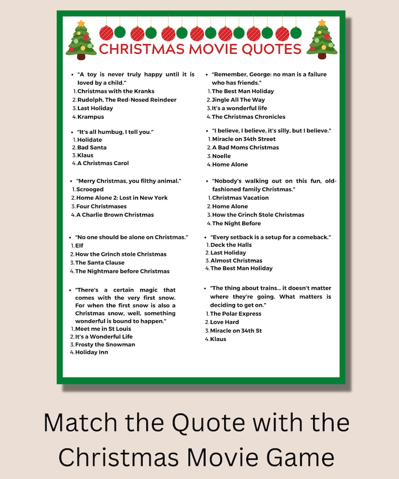 Christmas Movie Quotes Game Printable - Christmas Movie Trivia ...