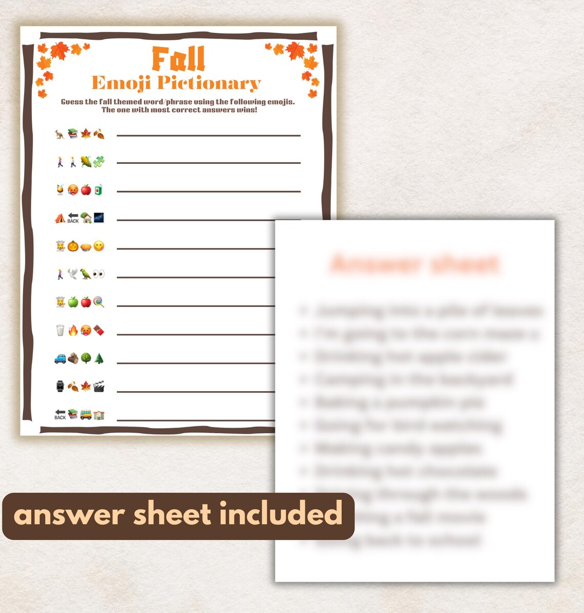 Fall Emoji Pictionary Game: Printable Autumn Activity (PDF Download) - Etsy