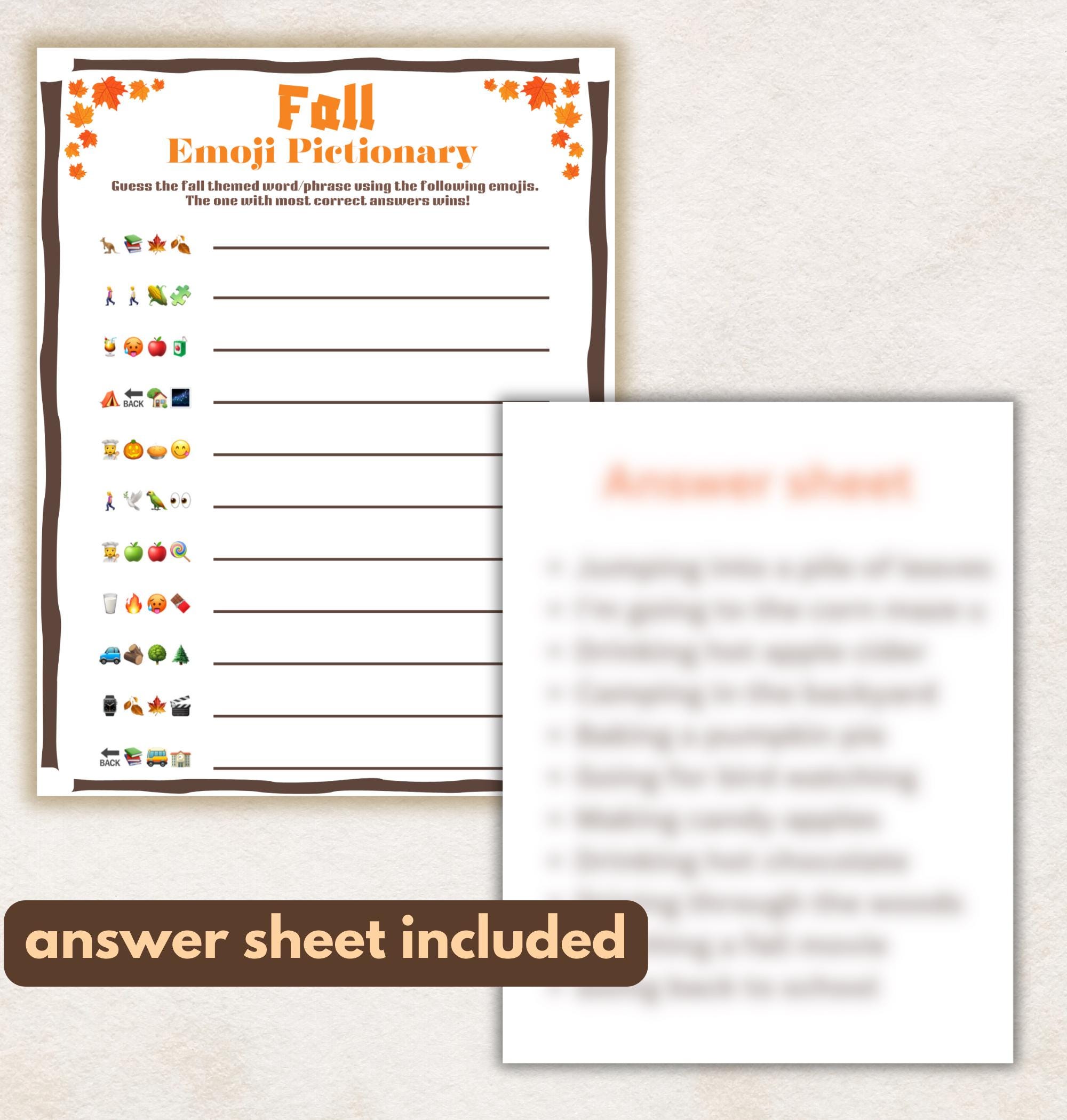 Fall Emoji Pictionary Game: Printable Autumn Activity (PDF Download) - Etsy