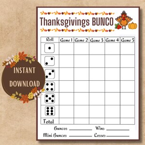 Fall BUNCO Game - Printable BUNCO - Thanksgiving Party Games Printable ...