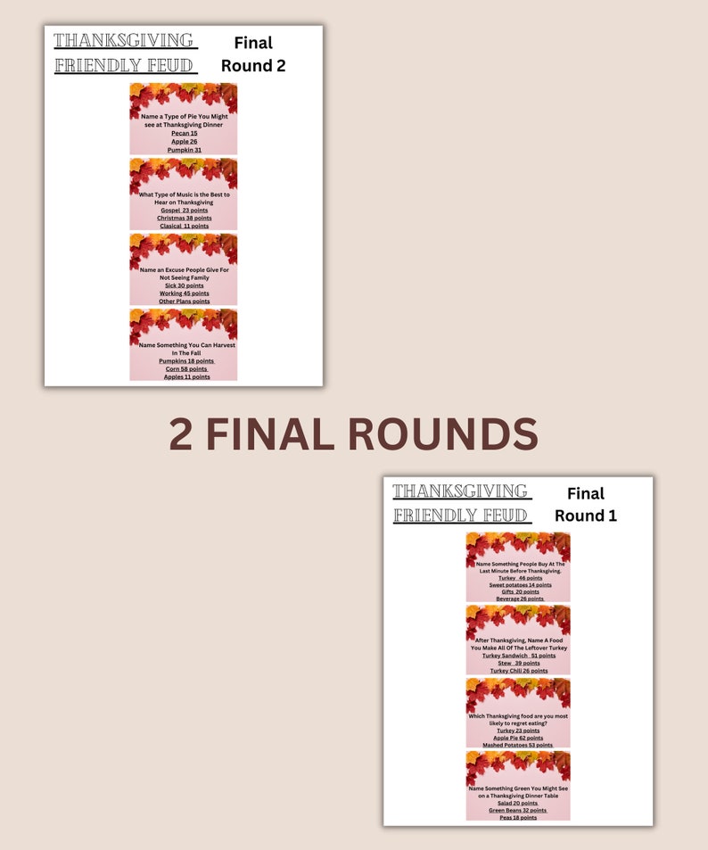 Printable Thanksgiving Family Feud Game: Party Trivia (digital Download ...