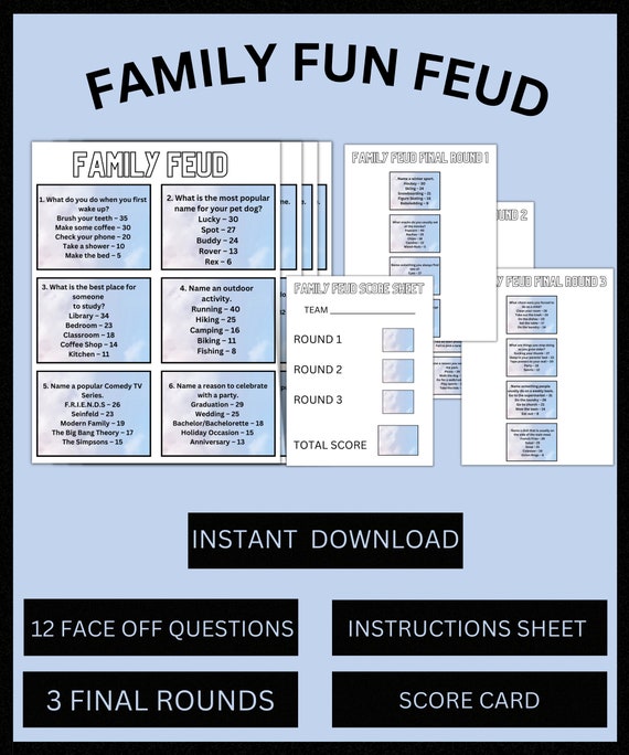 Printable Fun Feud Game Family Game Night Friendly Feud - Etsy