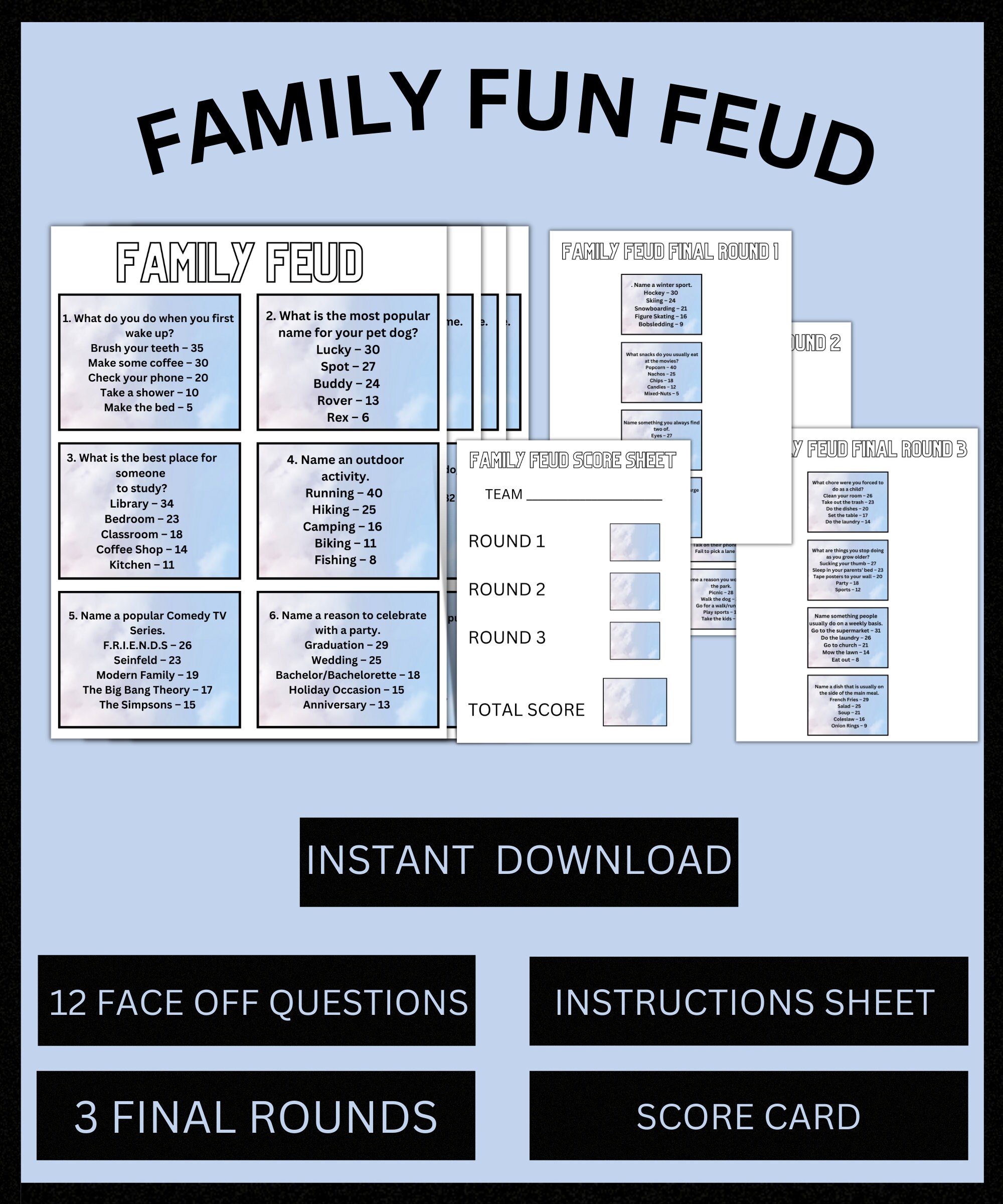 Printable Fun Feud Game Family Game Night Friendly Feud - Etsy