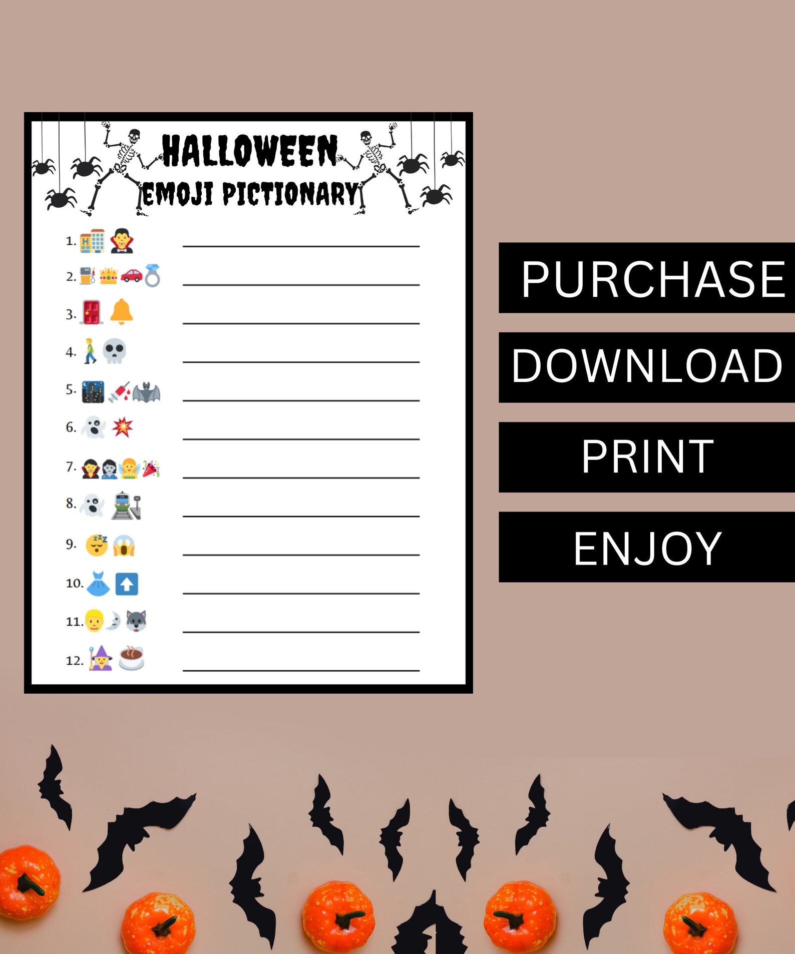 Halloween Emoji Pictionary Game: Printable Party Trivia (PDF) - Etsy