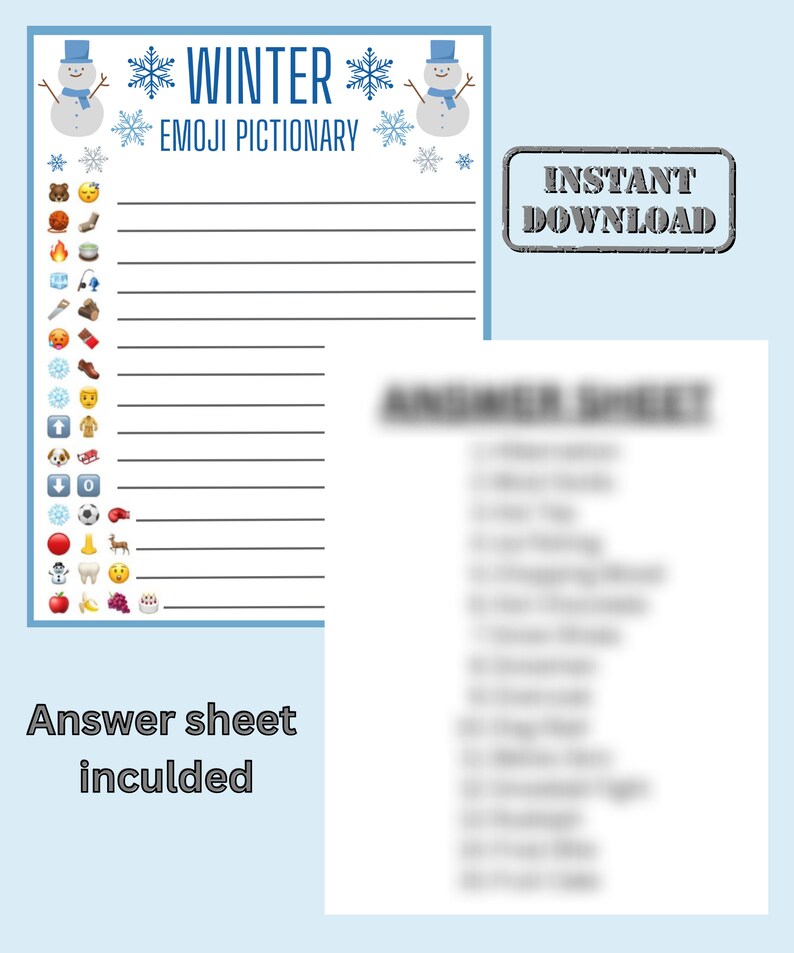 Winter Emoji Pictionary Game - Printable Emoji Christmas Game - School ...