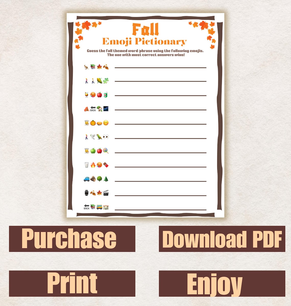 Fall Emoji Pictionary Game: Printable Autumn Activity (PDF Download) - Etsy