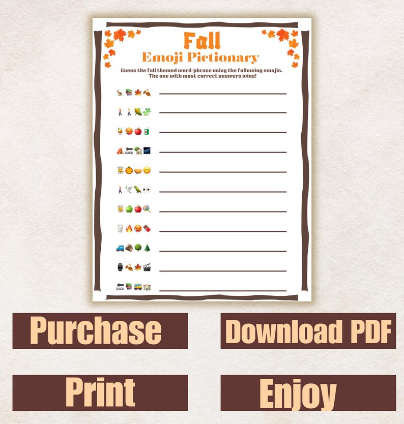 Fall Emoji Pictionary Game: Printable Autumn Activity (PDF Download) - Etsy