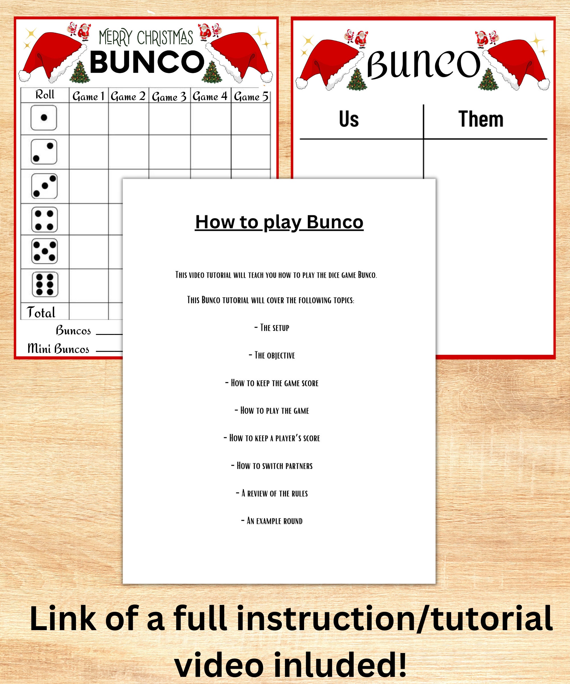 Christmas Bunco Game: Printable Score Cards & Tally Sheet (PDF Download ...