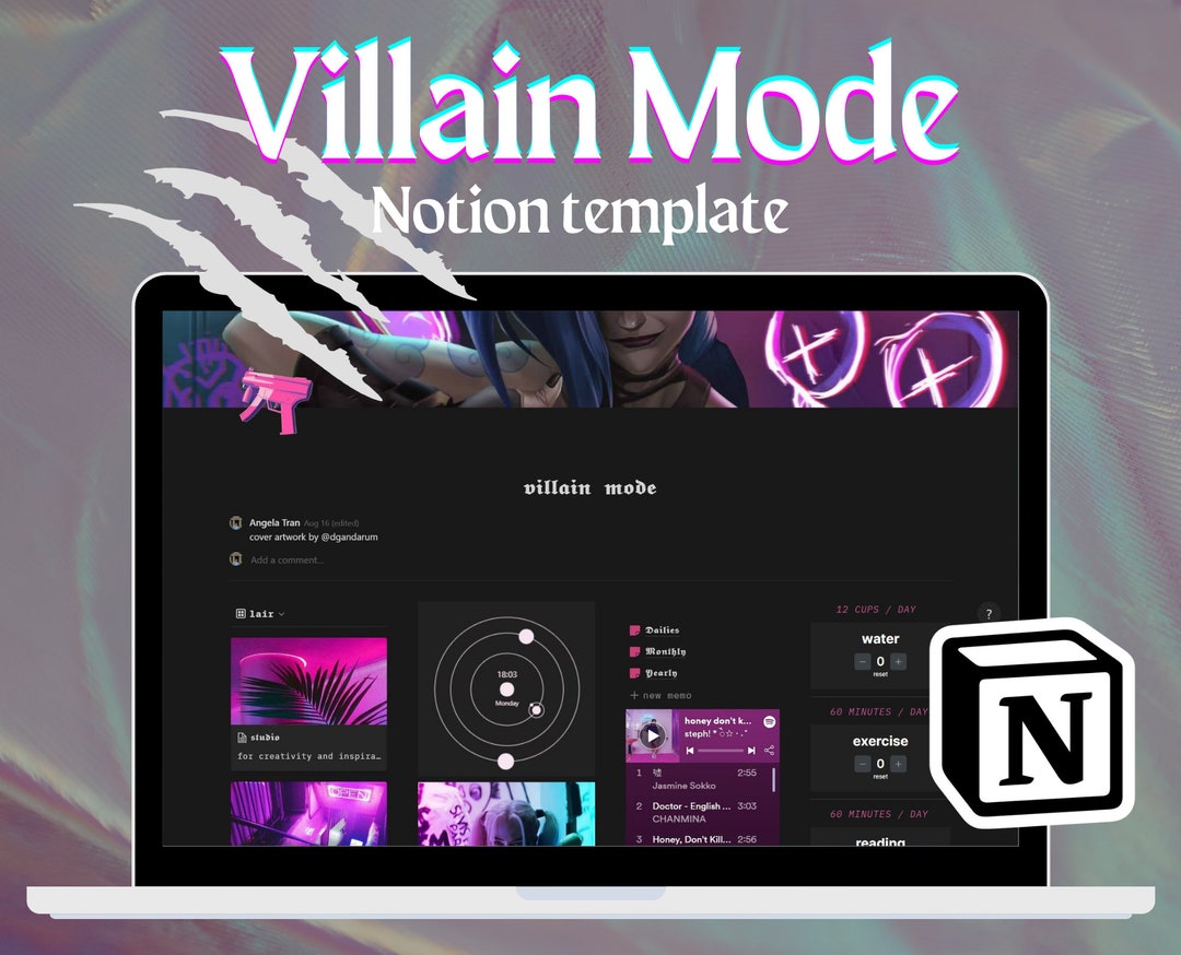 Villain Mode - Aesthetic Notion Template Neon Dark Habit Tracker ...