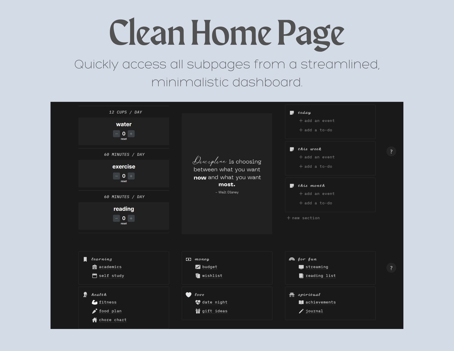 Minimalist Notion Planner Dashboard for Balanced Productive Life ...