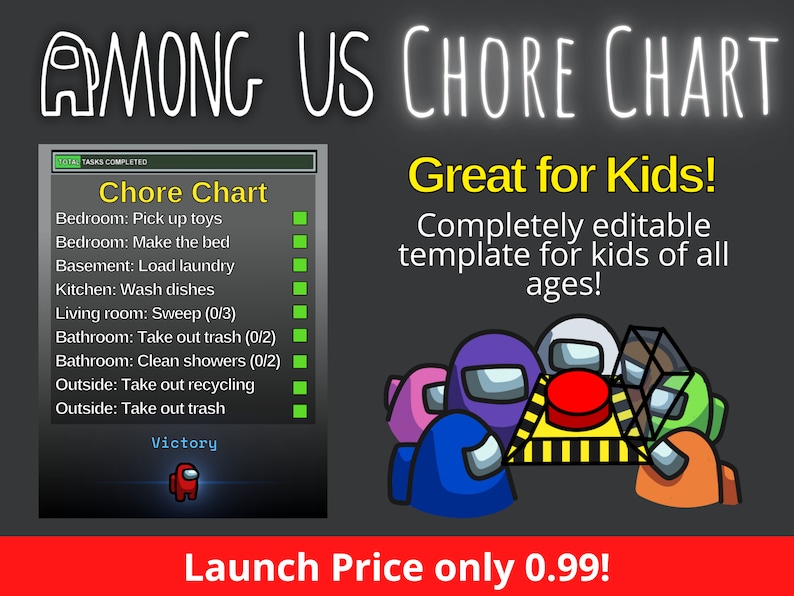 Among Us Printable Chore Chart Kids Checklist Editable Routine - Etsy