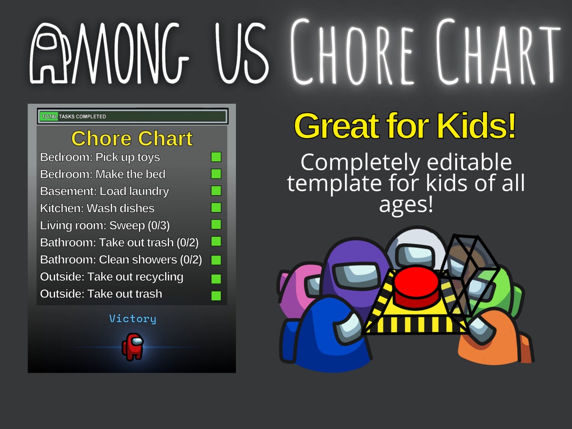 Among Us Printable Chore Chart Kids Checklist Editable Routine To-do ...