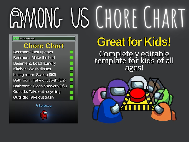 Among Us Printable Chore Chart Kids Checklist Editable Routine To-do ...