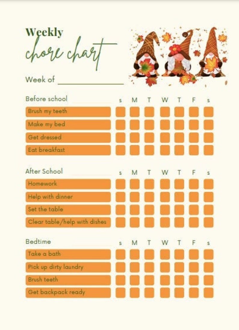 Chore Chart | Kids Chore Chart | Responsibility Chart | Printable Chore ...