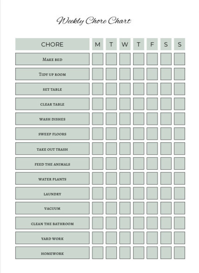 Chore Chart | Kids Chore Chart | Responsibility Chart | Printable Chore ...
