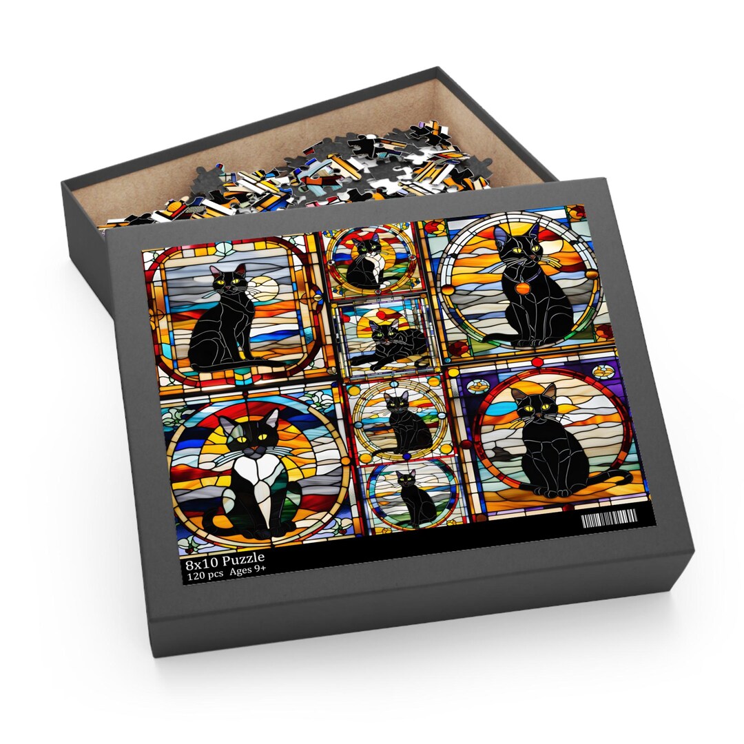 Stained Glass Halloween Black Cat Puzzle, Fun Family Activity, Great ...