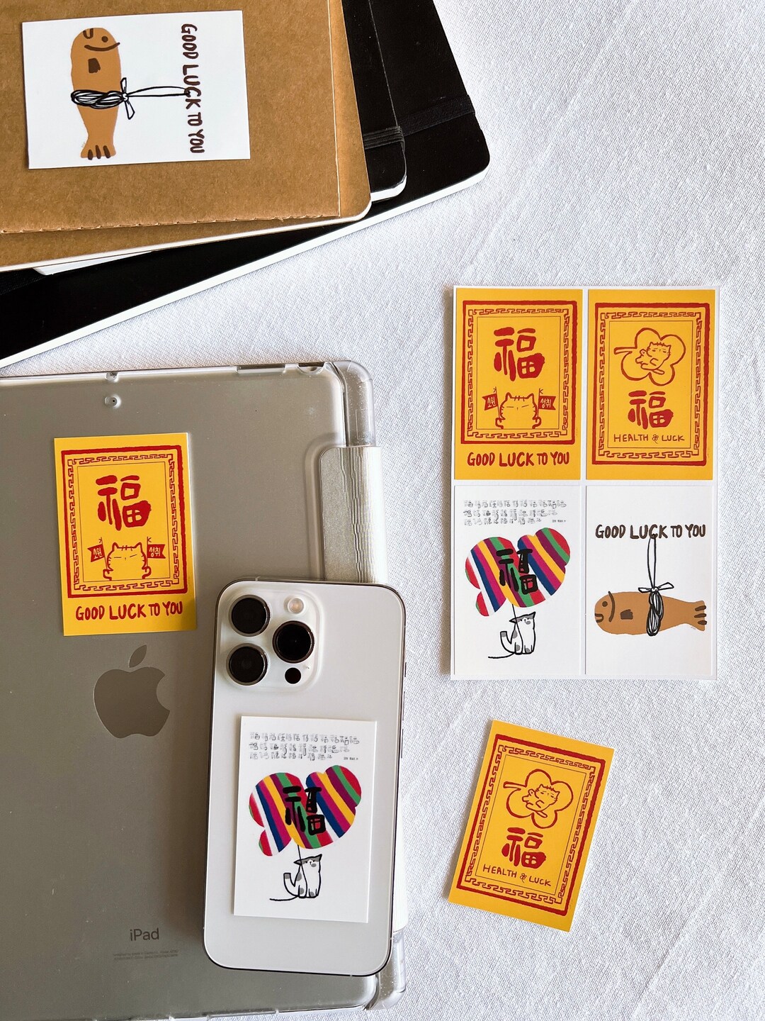 1 Mini Poster & 4 Stickers "good Luck to You" Set - Etsy