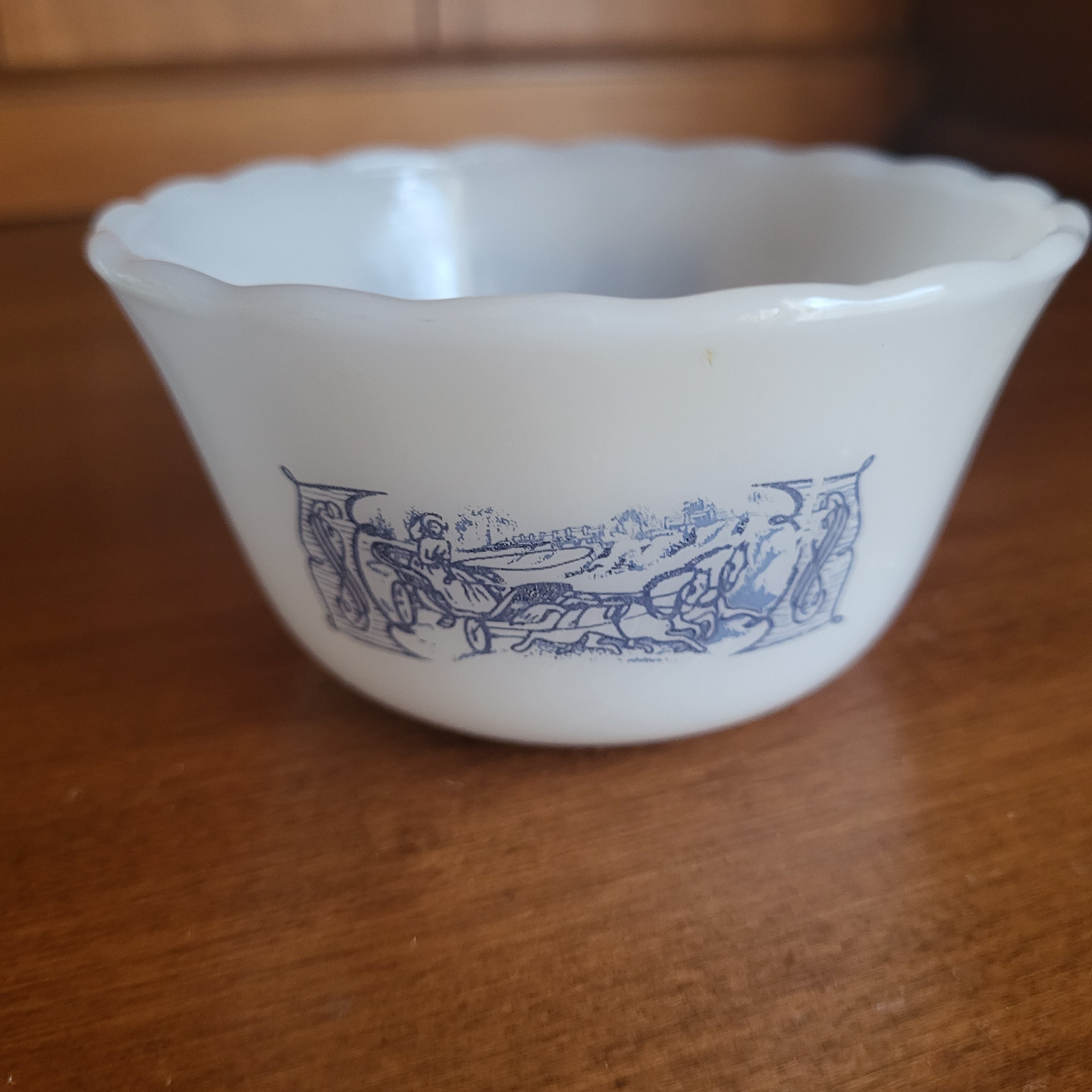 Vintage Currier & Ives Milk Glass Bowl - Etsy